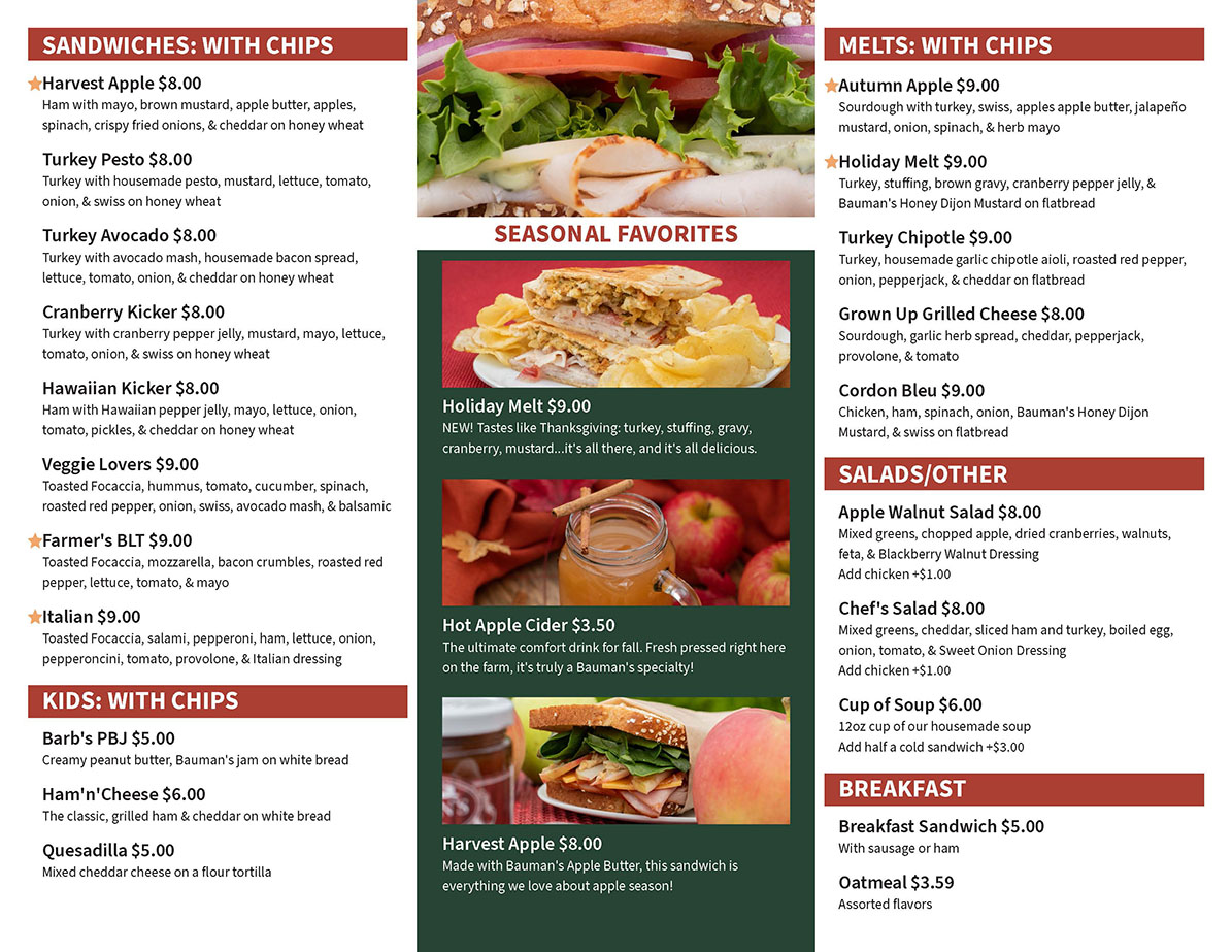 Deli Menu | Salads, Sandwich, & Drink | Lunch Menu | Bauman's