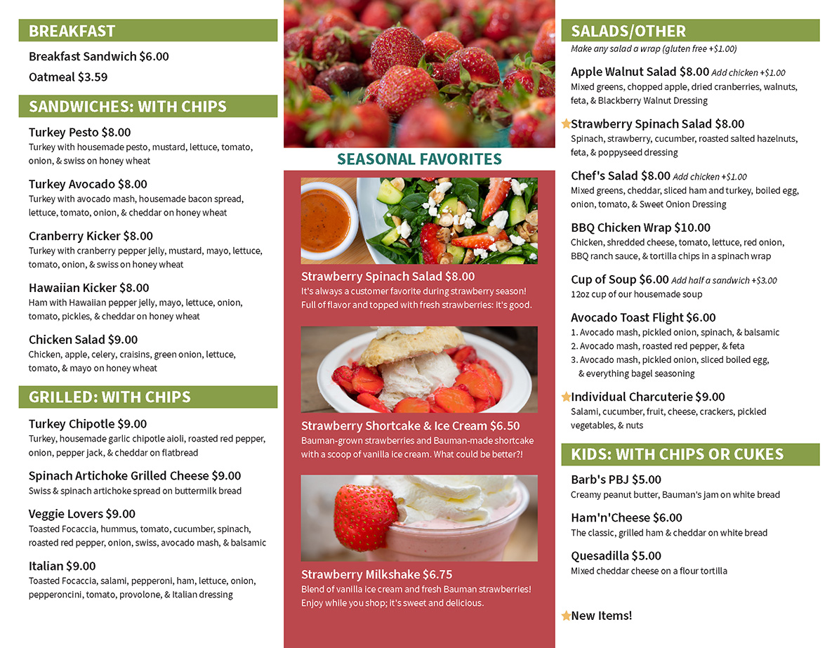 Deli Menu | Salads, Sandwich, & Drink | Lunch Menu | Bauman's